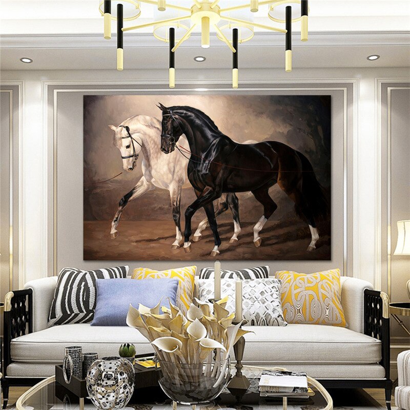 Tableau cheval noir et cheval blanc