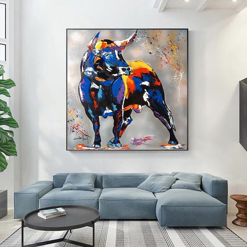 Tableau décoration, taureau, très coloré